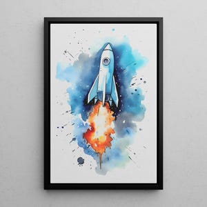 Blue Nursery Decor Space Boy Canvas, Nursery Wall Art Space, Watercolor ...