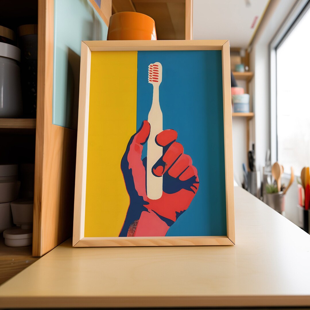 Kid's Hand Holding a Toothbrush Retro Art Print, Maximalist Toothbrush ...