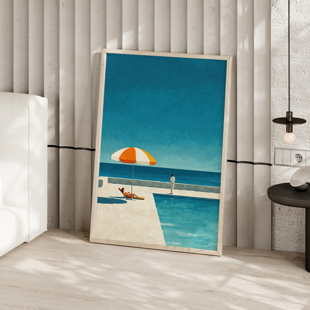 Minimalist Summer Poolside Art Poster or Canvas Print, Modern Coastal ...