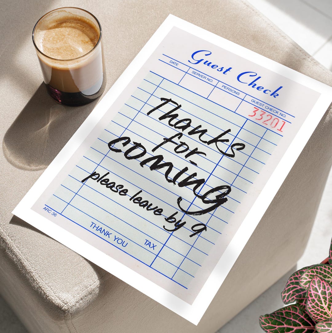 Guest Check Thanks for Coming Wall Art Poster or Canvas Print, Girl ...