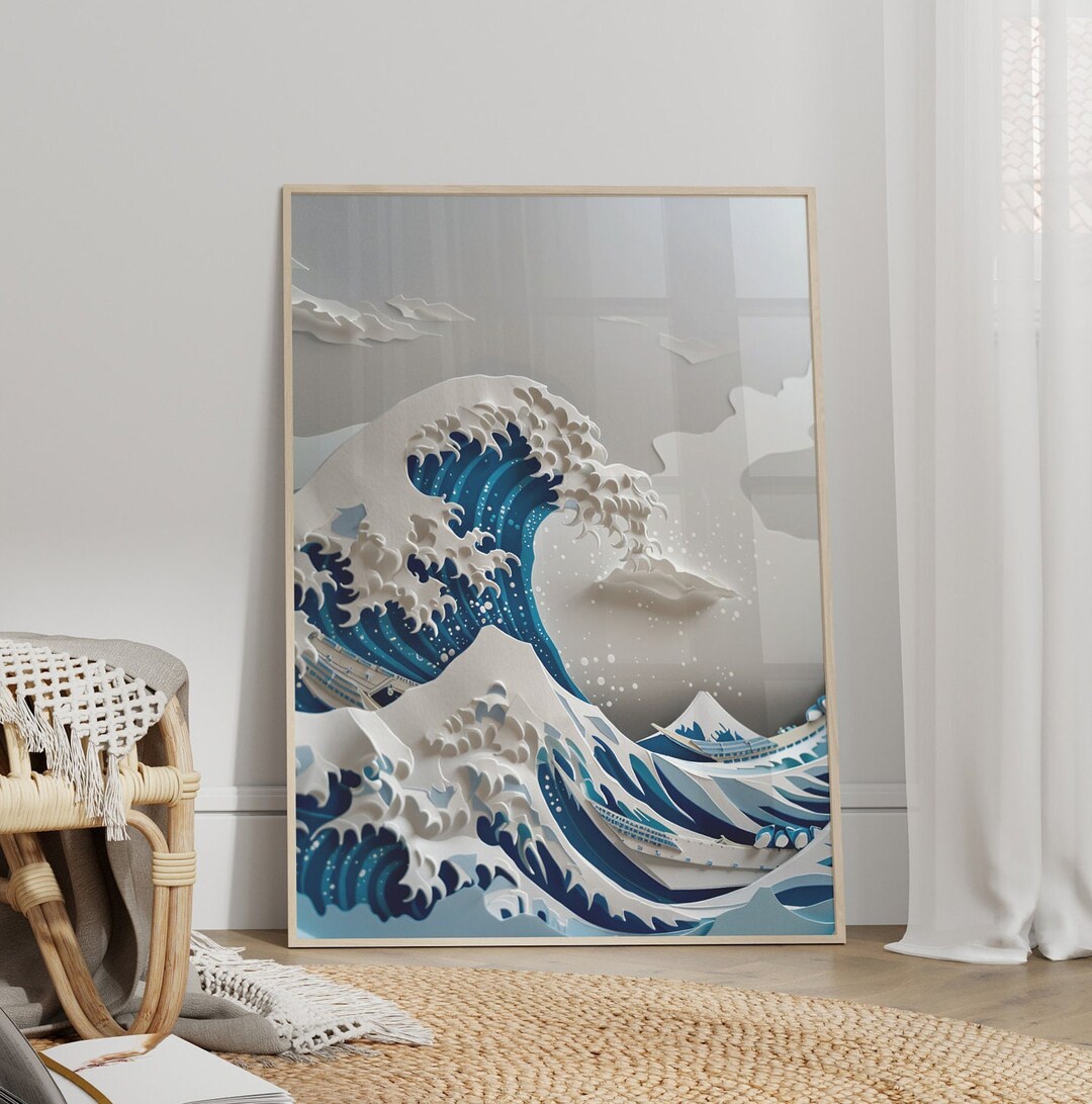 Modern Japanese Wave Wall Art Poster or Canvas Print, Great Wave off ...