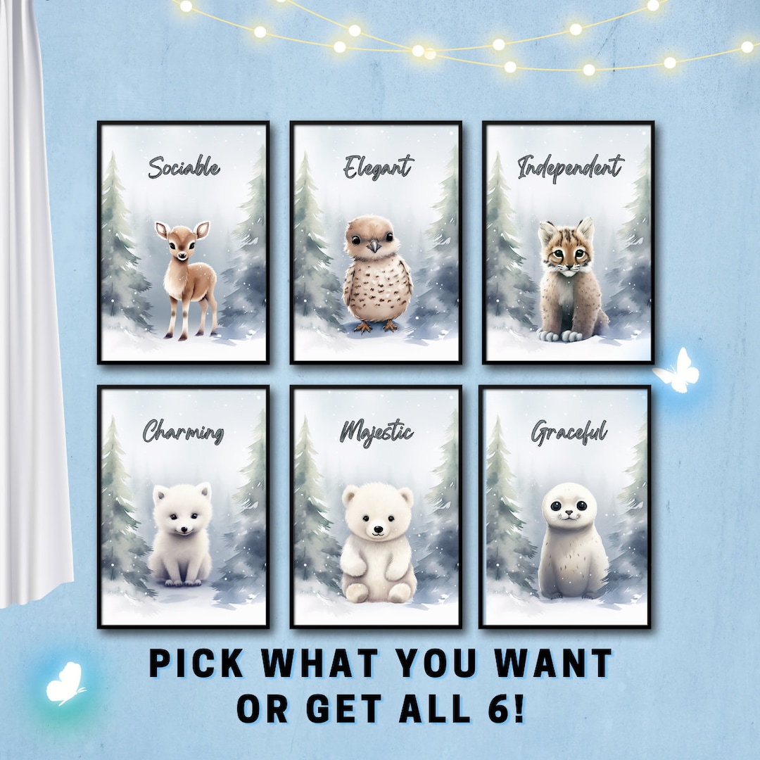 Snowy Arctic Animals Wall Art Set of 6 Nursery Room Decoration - Etsy