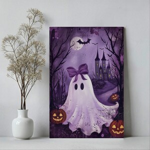 Purple Sheet Ghost With Purple Bow on Her Head Spooky Painting Poster ...