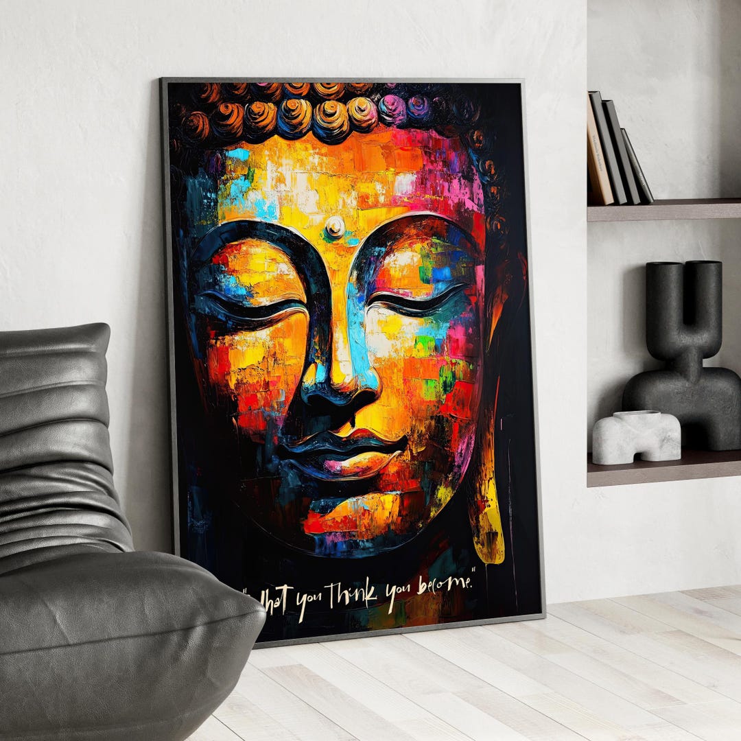 Colorful Buddha Face Abstract Oil Painting Poster or Canvas, Vibrant ...