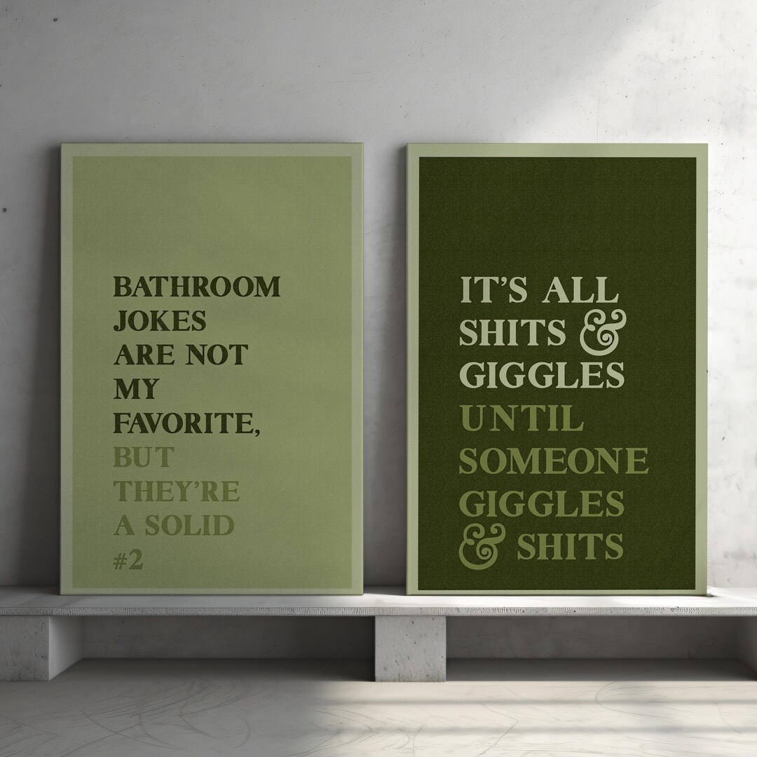 Funny Bathroom Jokes Wall Art Set of 2 Poster or Canvas Print ...