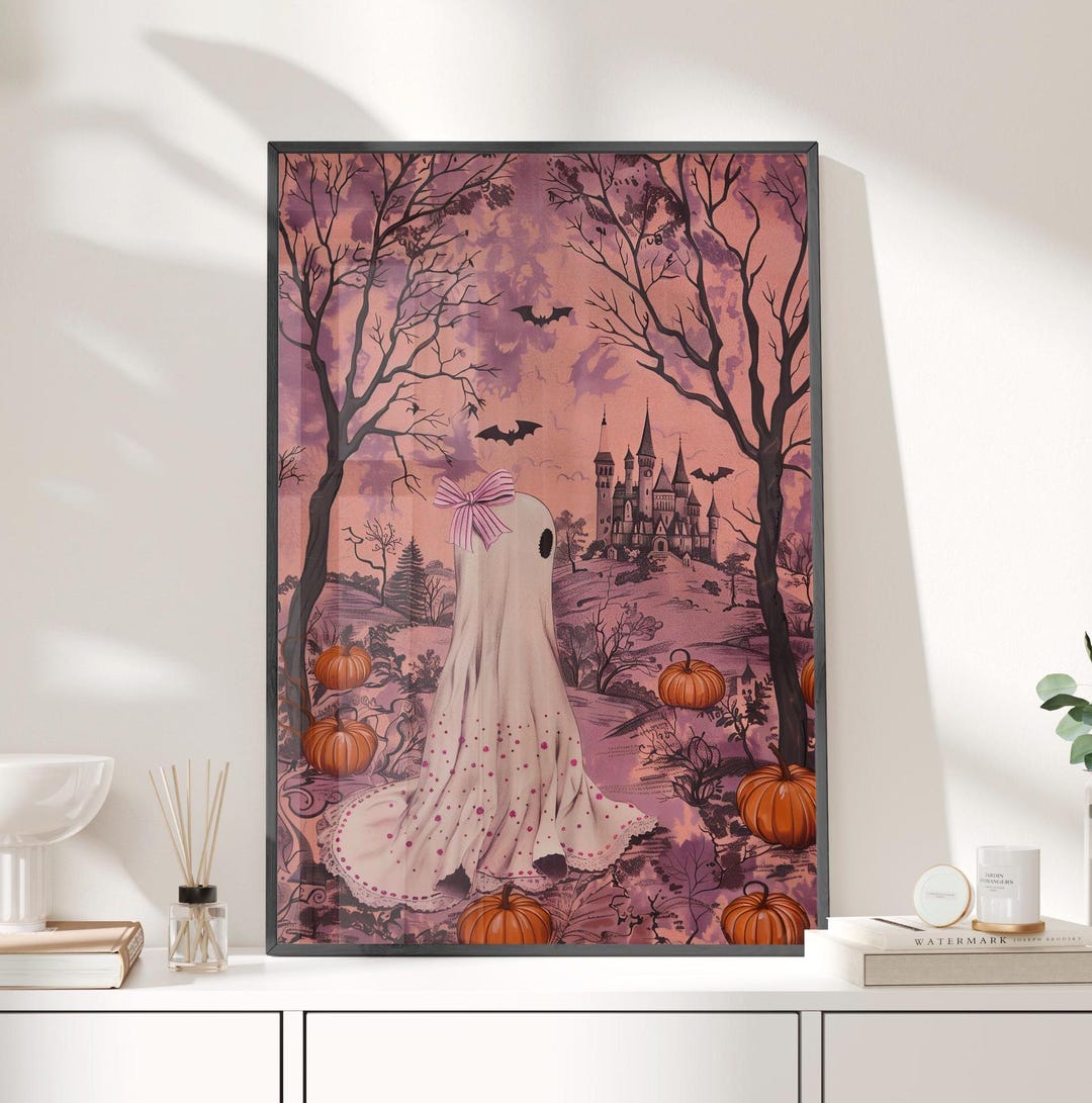 Vintage Sheet Ghost With Preppy Pink Bow on Her Head Poster or Canvas ...