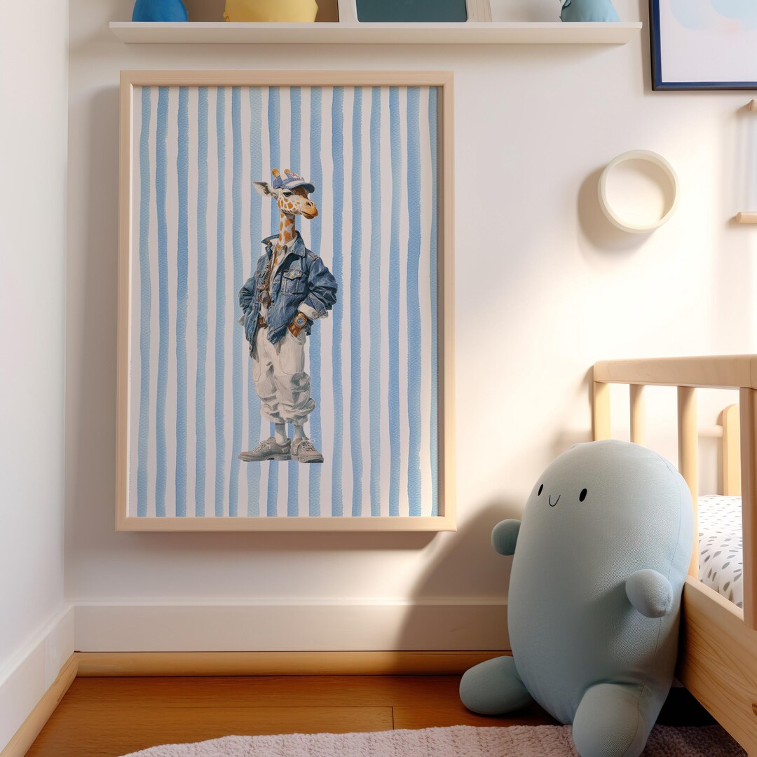 Striped Giraffe Coastal Wall Art Poster or Canvas Print, Nautical ...