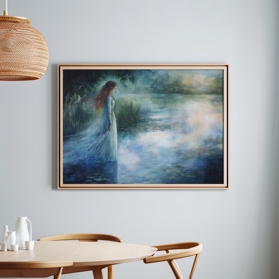 Water Goddess in a Misty Pond Vintage Painting Poster or Canvas Print ...