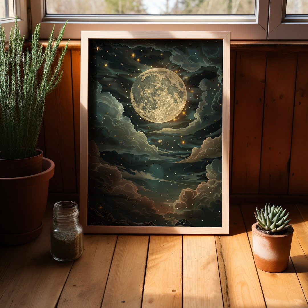 Enchanting Celestial Moon Art Print or Canvas, Vintage Moon Art ...