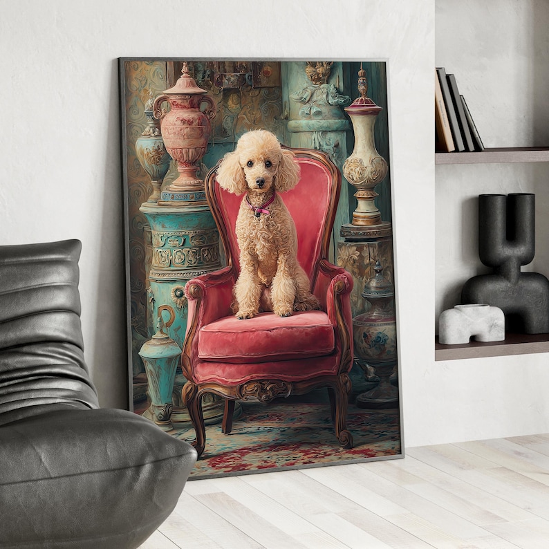 Toy Poodle on Red Velvet Victorian Chair Wall Art Poster or Canvas ...