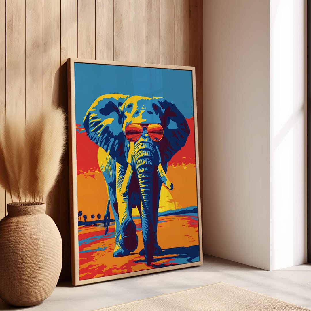 Pop Art Elephant With Sunset Wall Art Poster or Canvas Print, Funky ...