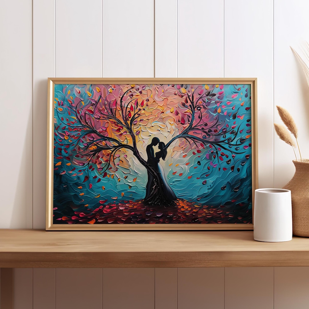 Tree of Love Painting Colorful Art Poster or Canvas Print, Silhouette ...