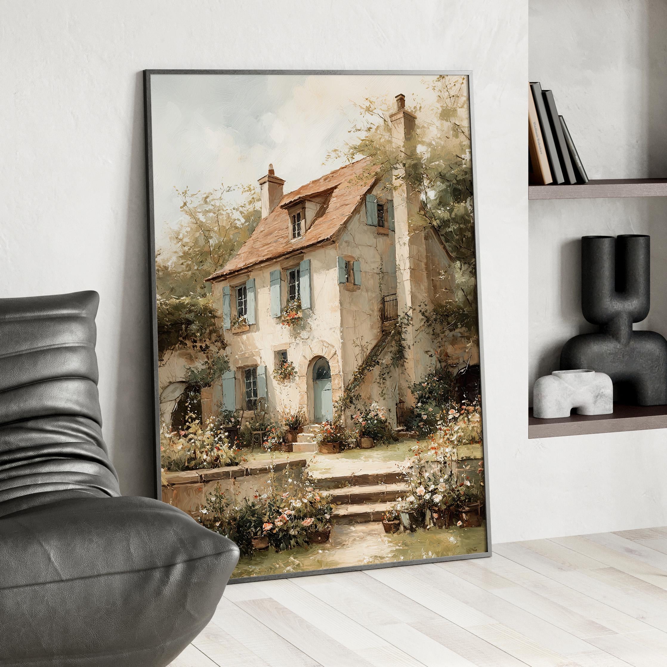 Vintage French Stone House Wall Art Poster or Canvas Print, Countryside ...