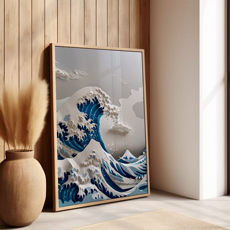 Modern Japanese Wave Wall Art Poster or Canvas Print, Great Wave off ...