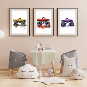 6 Piece Set Monster Truck Poster Watercolor Art Print, Kids Room Wall ...