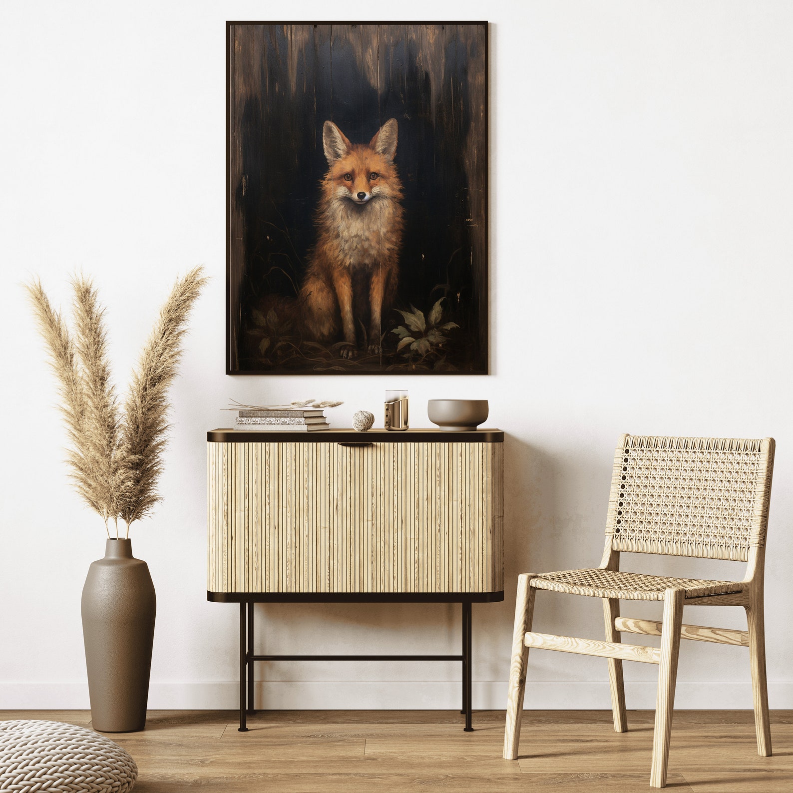 Rustic and Vintage Dark Academia Fox Oil Painting Wall Art or Canvas ...
