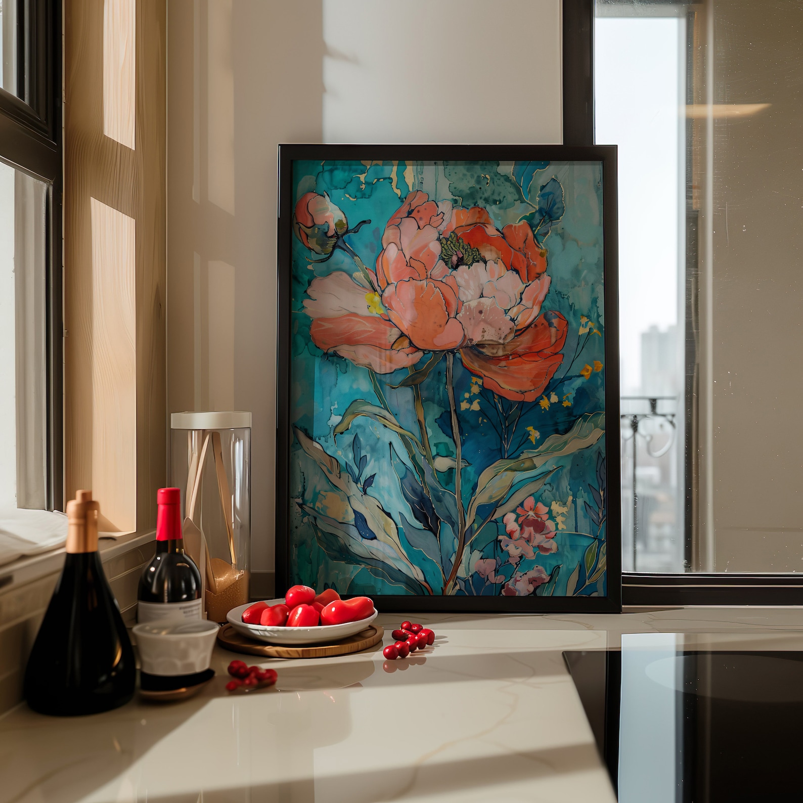 Peony Flower Impressionism Wall Art Poster or Canvas Print, Abstract ...