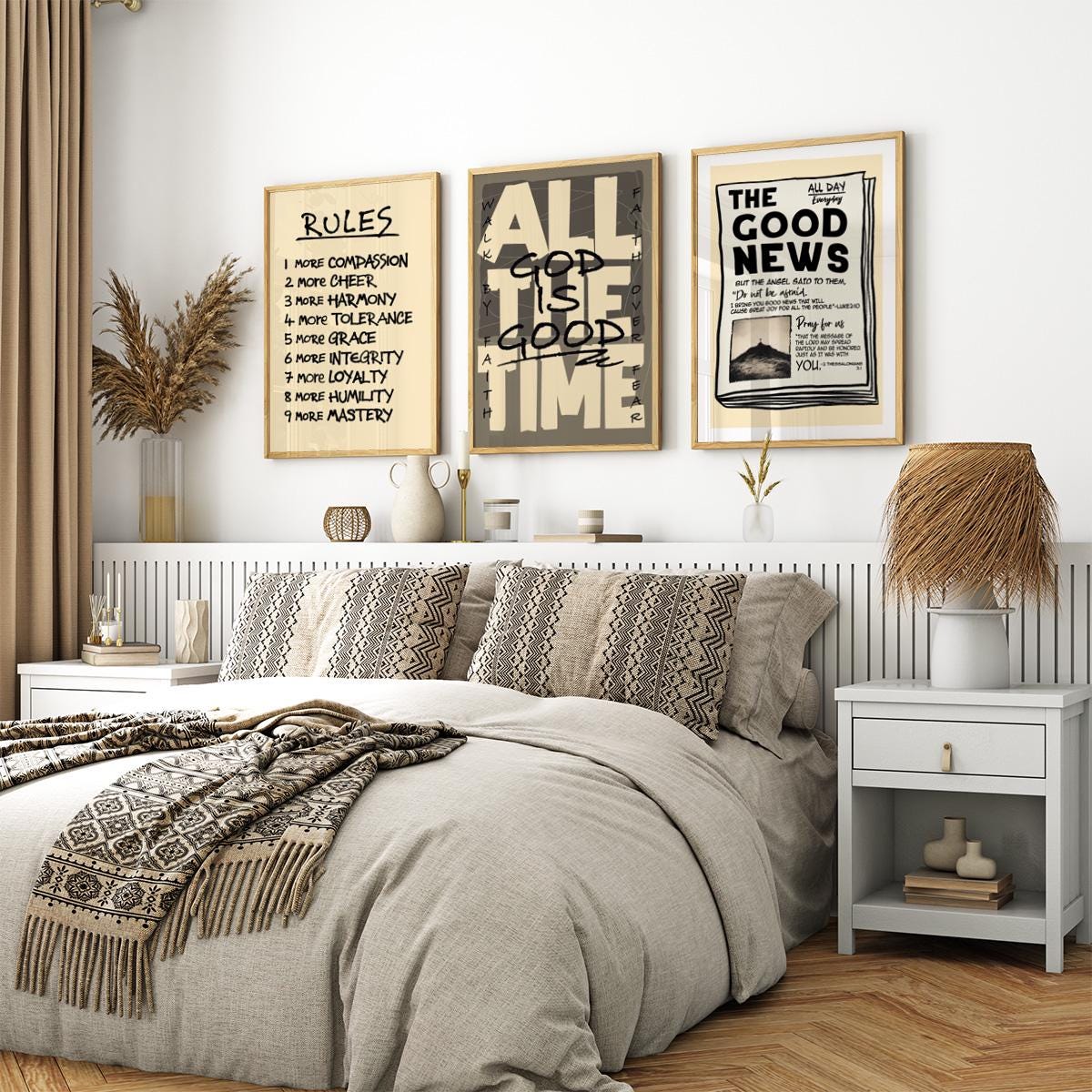 Neutral Christian Wall Art Set of 3 Poster or Canvas Print, Bible Verse ...