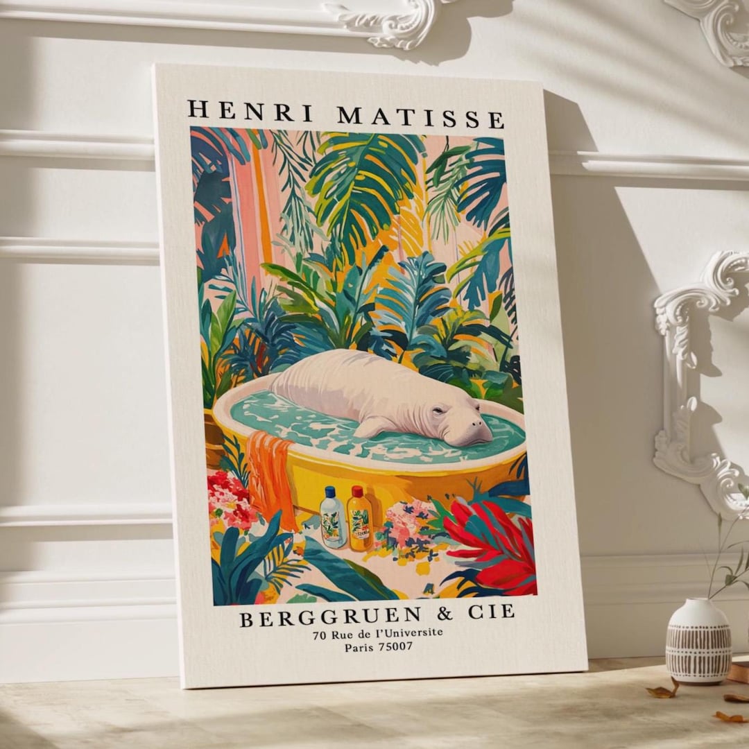 Manatee in Bathtub Wall Art Poster or Canvas Print, Funny Bathroom ...