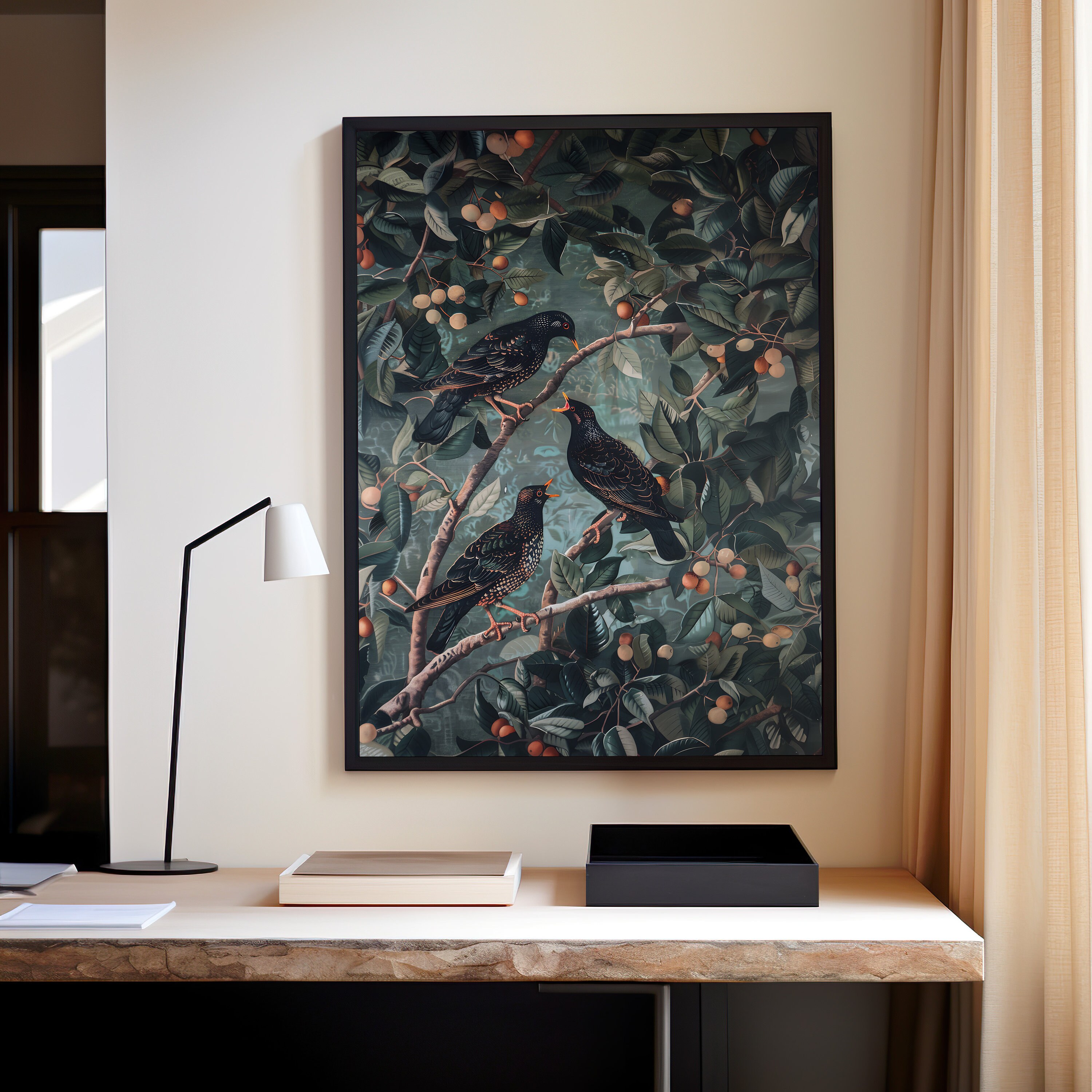 Starling William Morris Wall Art Print Canvas, Vintage Black Bird Lover ...