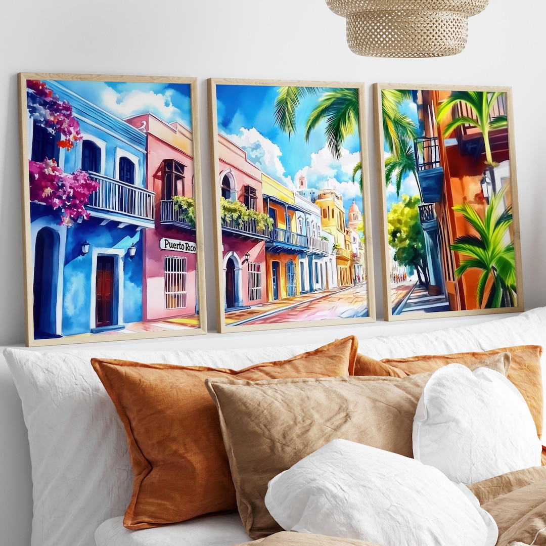 Puerto Rico Cityscape Watercolor Print Set of 3 Poster or Canvas ...