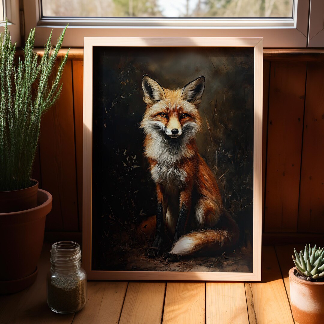 Antique Fox Oil Painting Poster or Canvas Print, Rustic Cottagecore ...