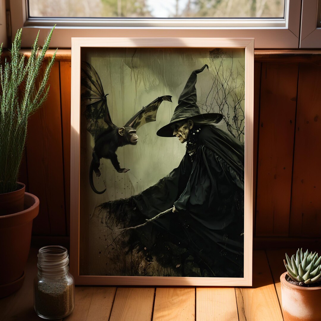 Wicked Witch With Flying Monkey Gothic Art Print Poster or Canvas, Dark ...