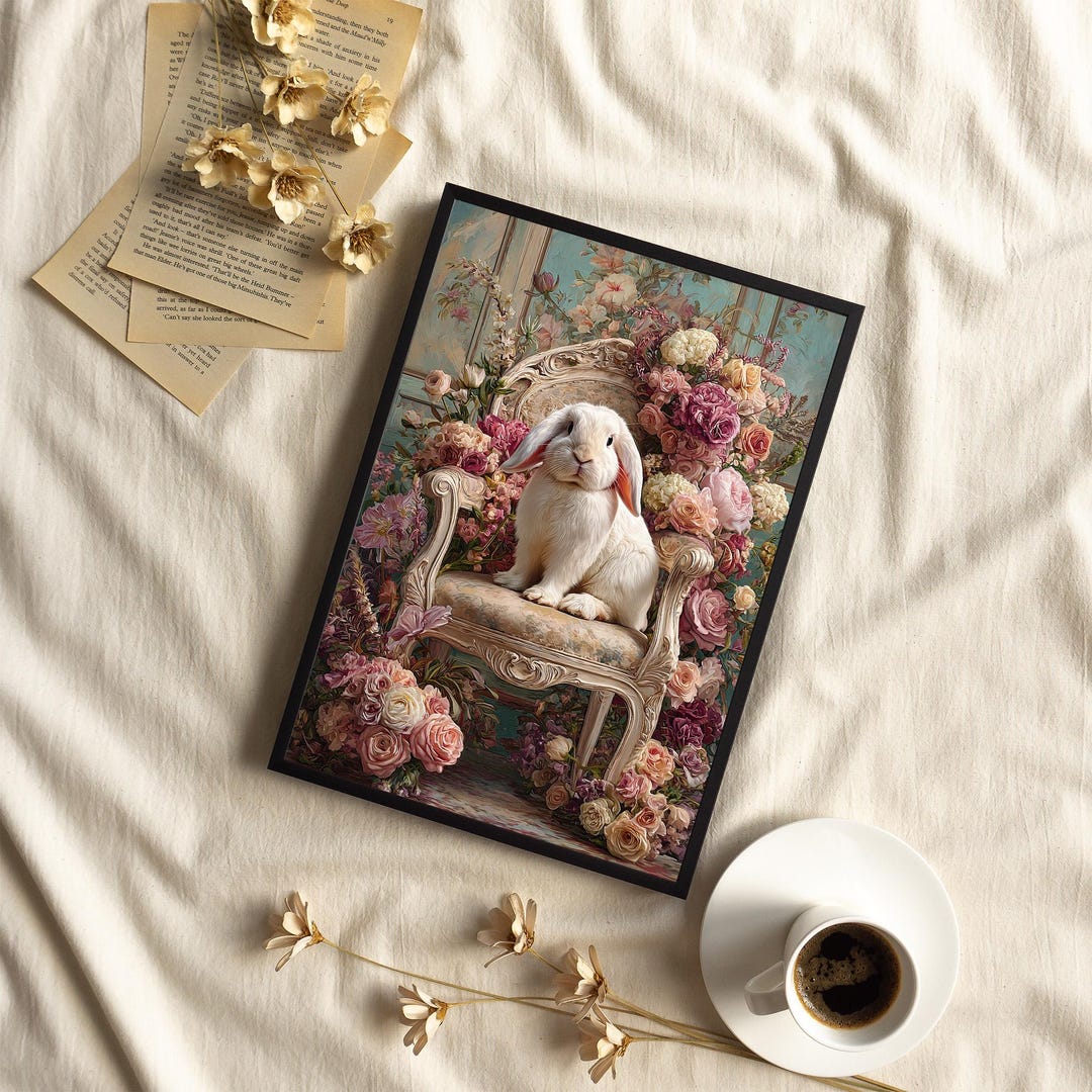 Lop Eared Bunny in Baroque Chair Art Poster or Canvas Print, Pet ...