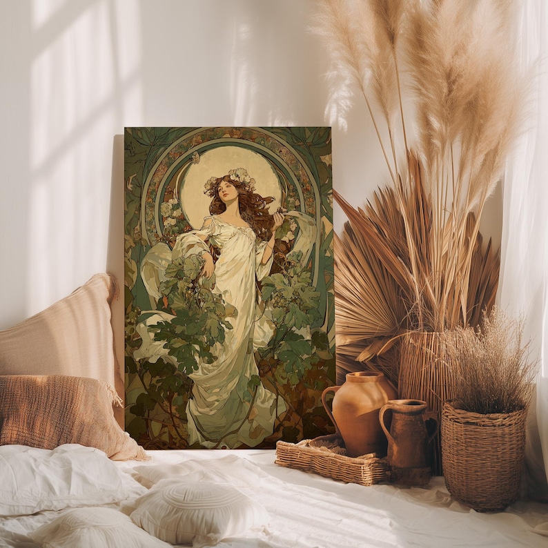 Floral Art Nouveau Woman Poster or Canvas Print, Alphonse Mucha ...
