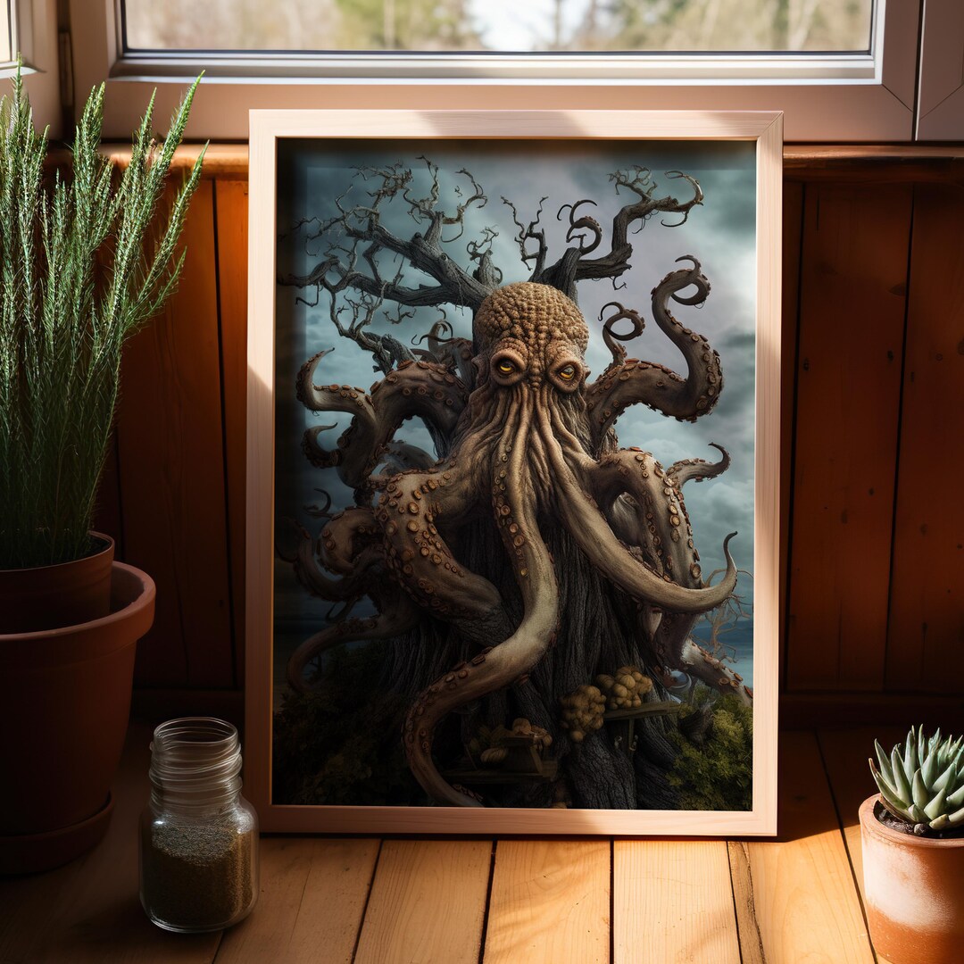 Gothic Octopus Climbing up the Giant Tree Wall Art Print or Canvas ...