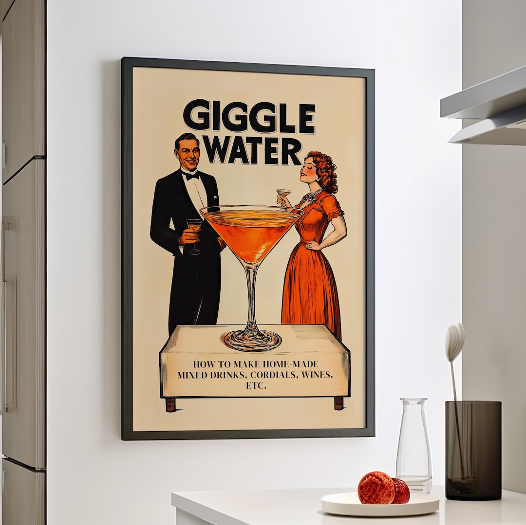 Giggle Water Vintage Cocktail Bar Art Poster or Canvas Print, Retro ...