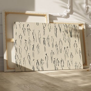 Simplistic Line Art of Human Figures Abstract Vintage Drawing Art Print ...