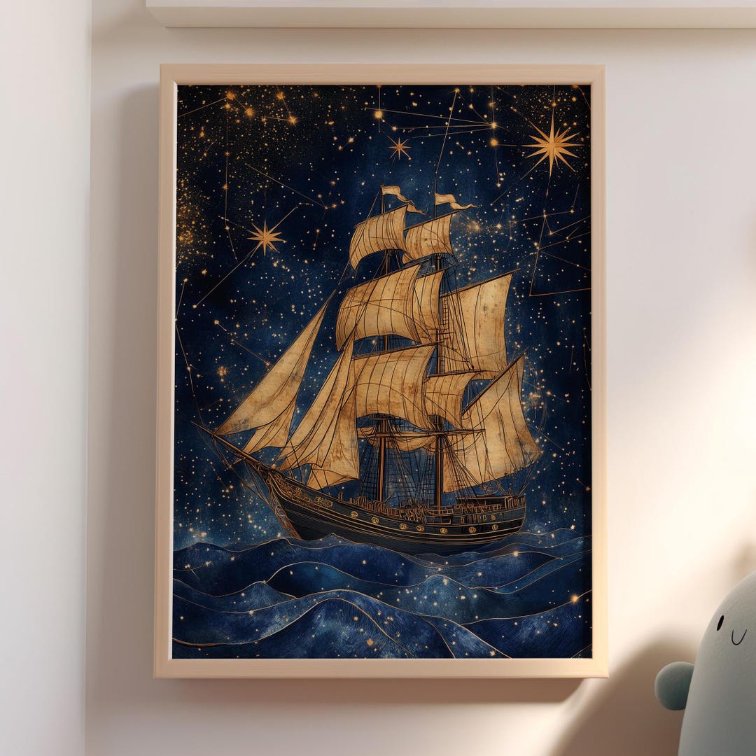 Ancient Sailing Ship in the Sea of Stars Poster or Canvas Print ...