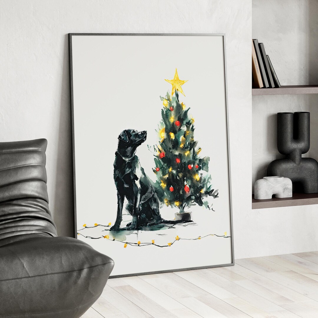 Black Labrador Christmas Tree Wall Art Poster or Canvas Print, Holiday ...