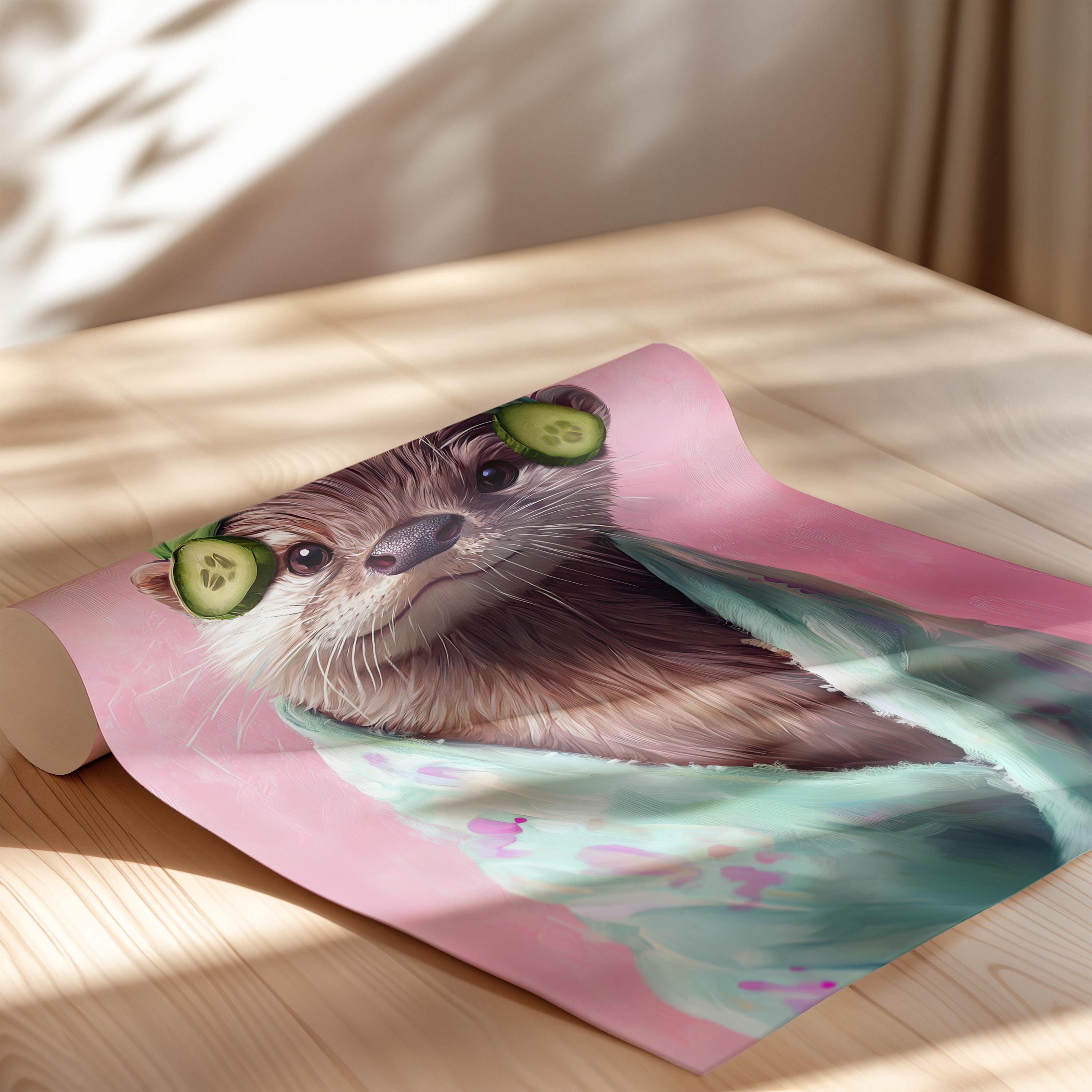 Cute Otter Pink Portrait Oil Painting Poster or Canvas, Preppy Wall Art ...
