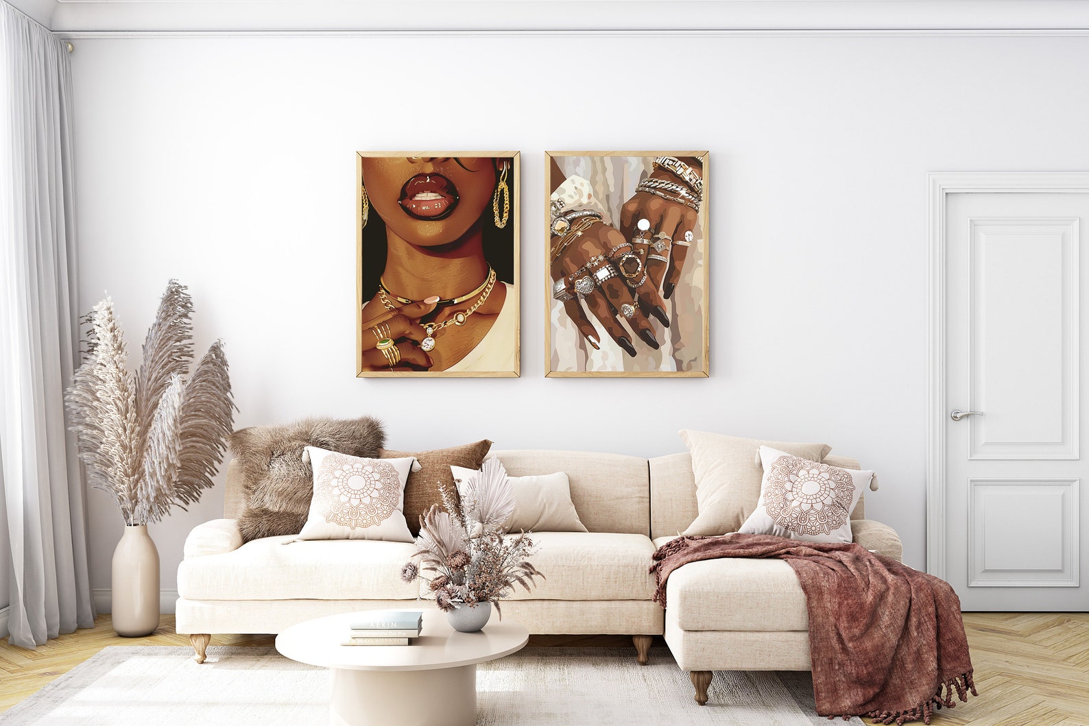 Set of 3 Luxurious Jewelry Stylish Black Woman Wall Art or Canvas ...