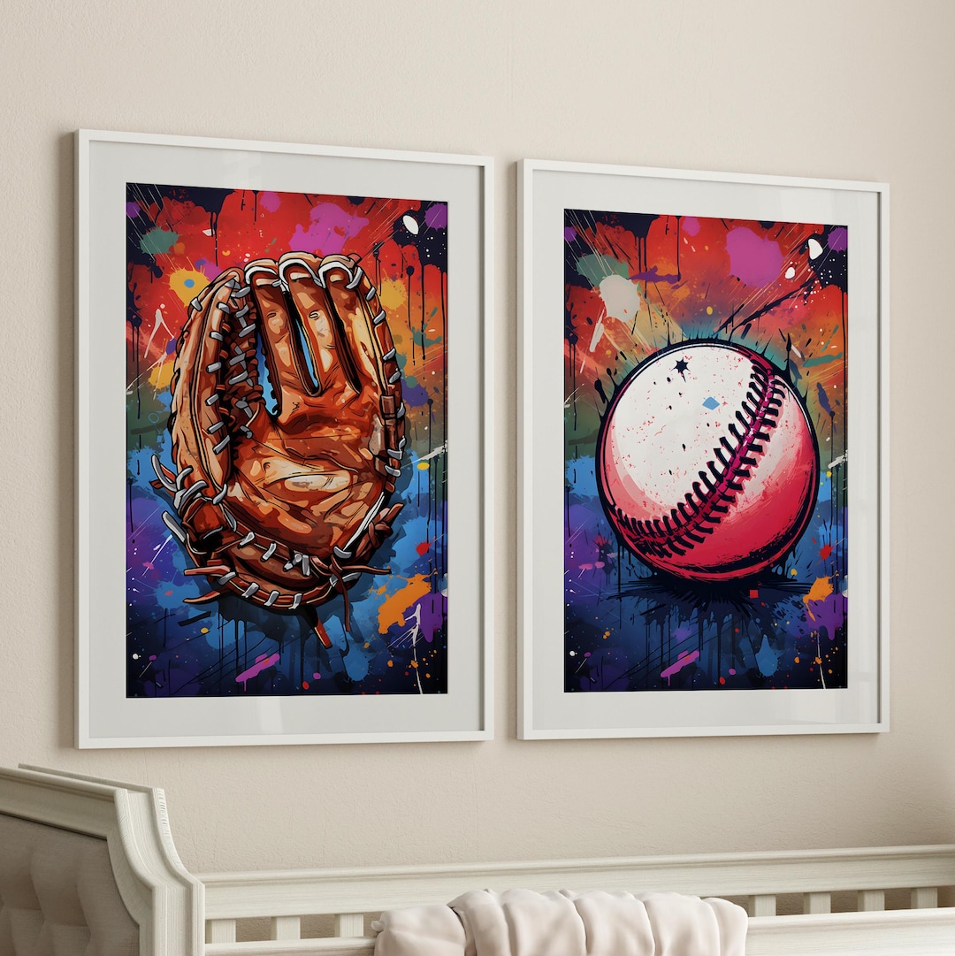 Retro Graffiti Home Run Wall Art 2 Print Set or Canvas, Boys Room and ...