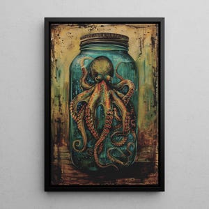 Octopus in Mason Jar Watercolor Art Print, Nautical Decor Sea Life Wall ...