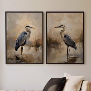 Blue Heron Oil Painting 2 Piece Set Wall Art Poster or Canvas Print ...