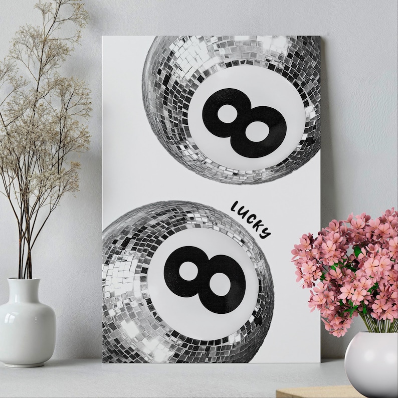 Retro Disco Ball Art Lucky 8 Ball Print Poster or Canvas, Trendy 8 Ball ...