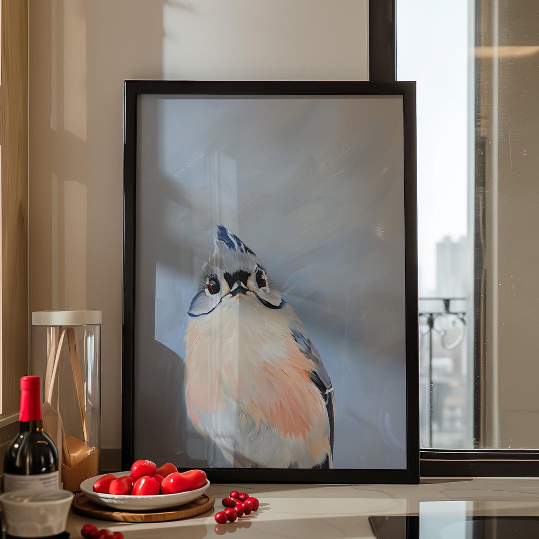 Tufted Titmouse Bird Art Print Poster or Canvas, Whimsical Bird Cute ...