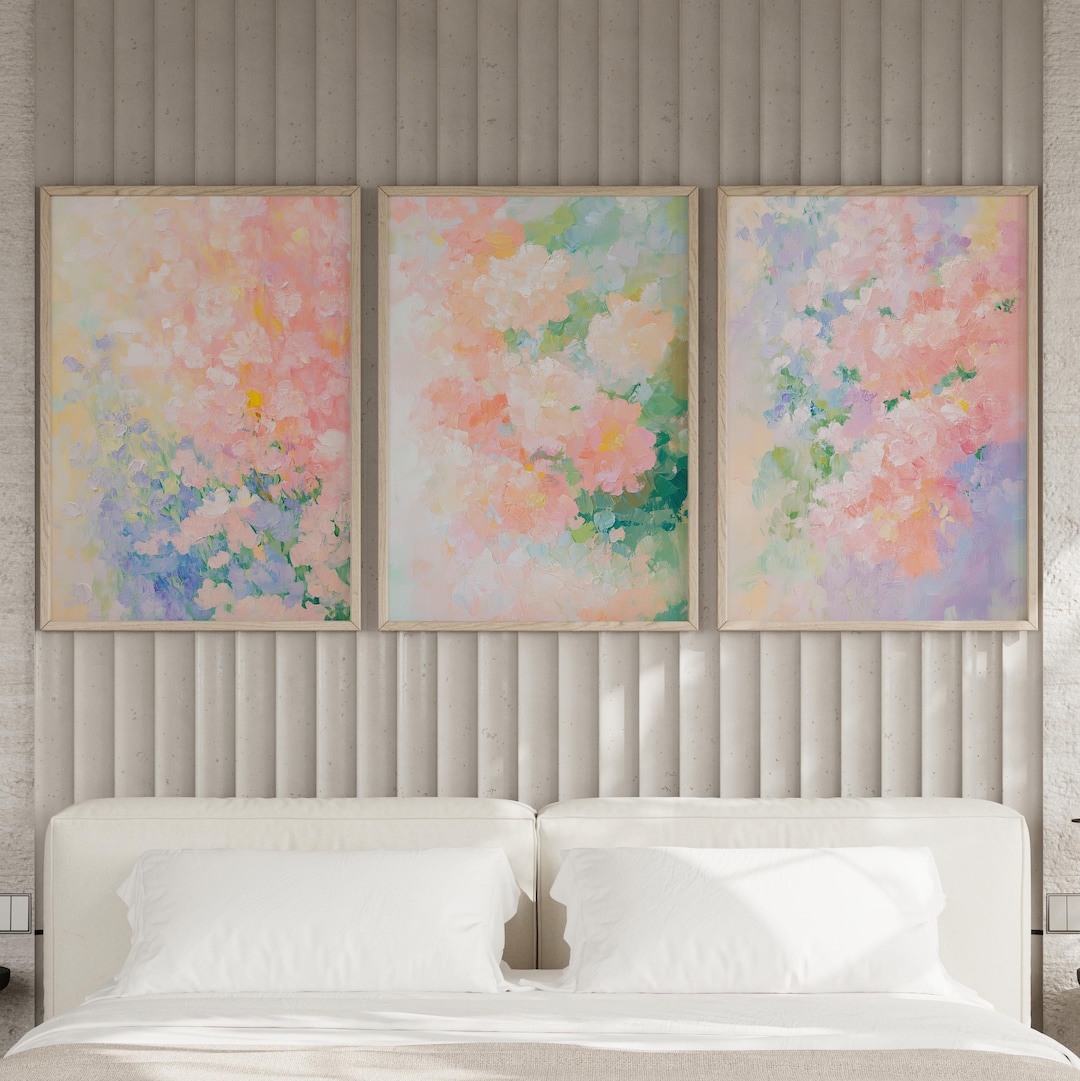 Abstract Pastel Floral Painting Set of 3 Wall Art Poster or Canvas ...