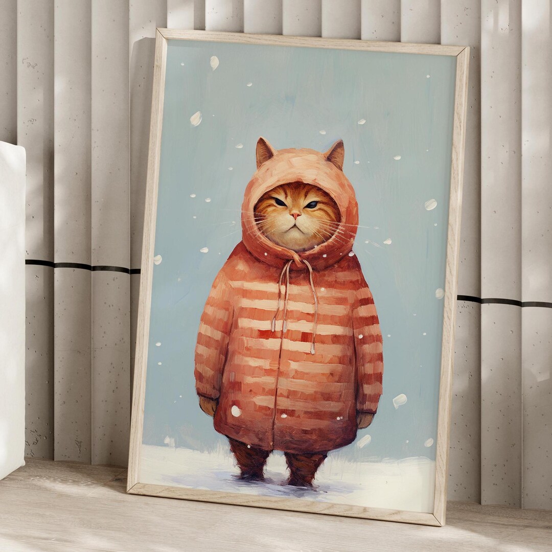 Cute and Fat Angry Cat Christmas Season Wall Art Print or Canvas, Cool ...