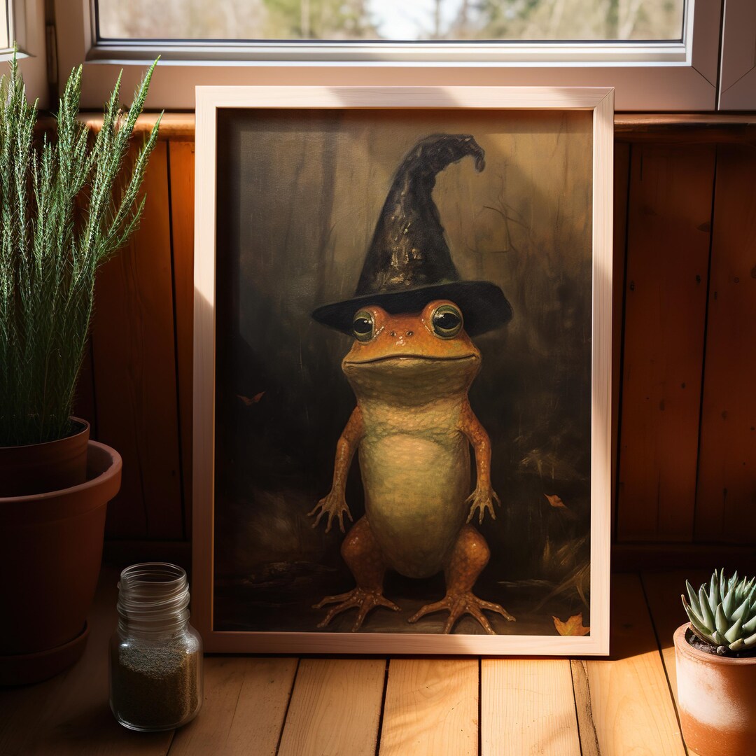Oil Painting Style Witch Frog Wall Art Print or Canvas, Moody Witch ...