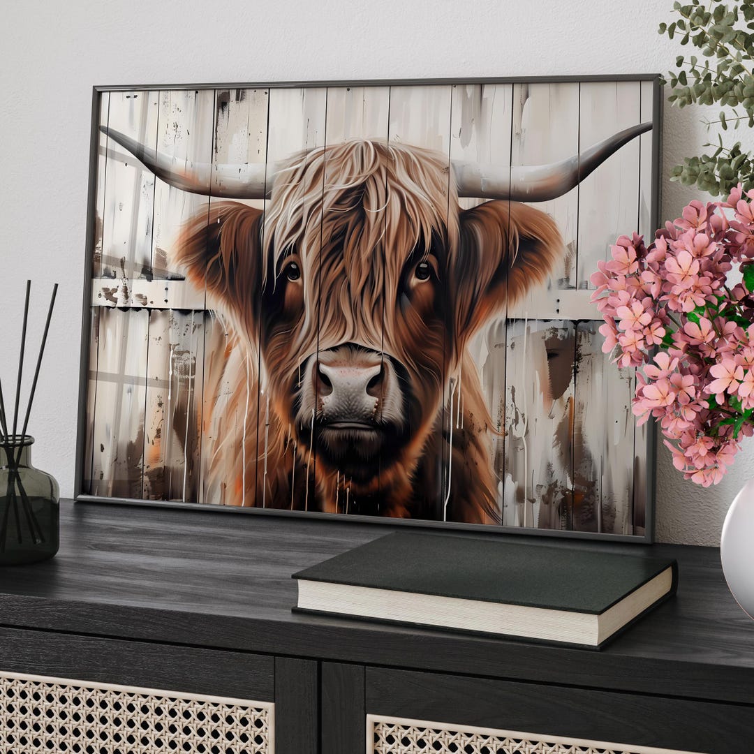 Highland Cow Rustic Painting Art Print or Canvas, Modern Farmhouse ...