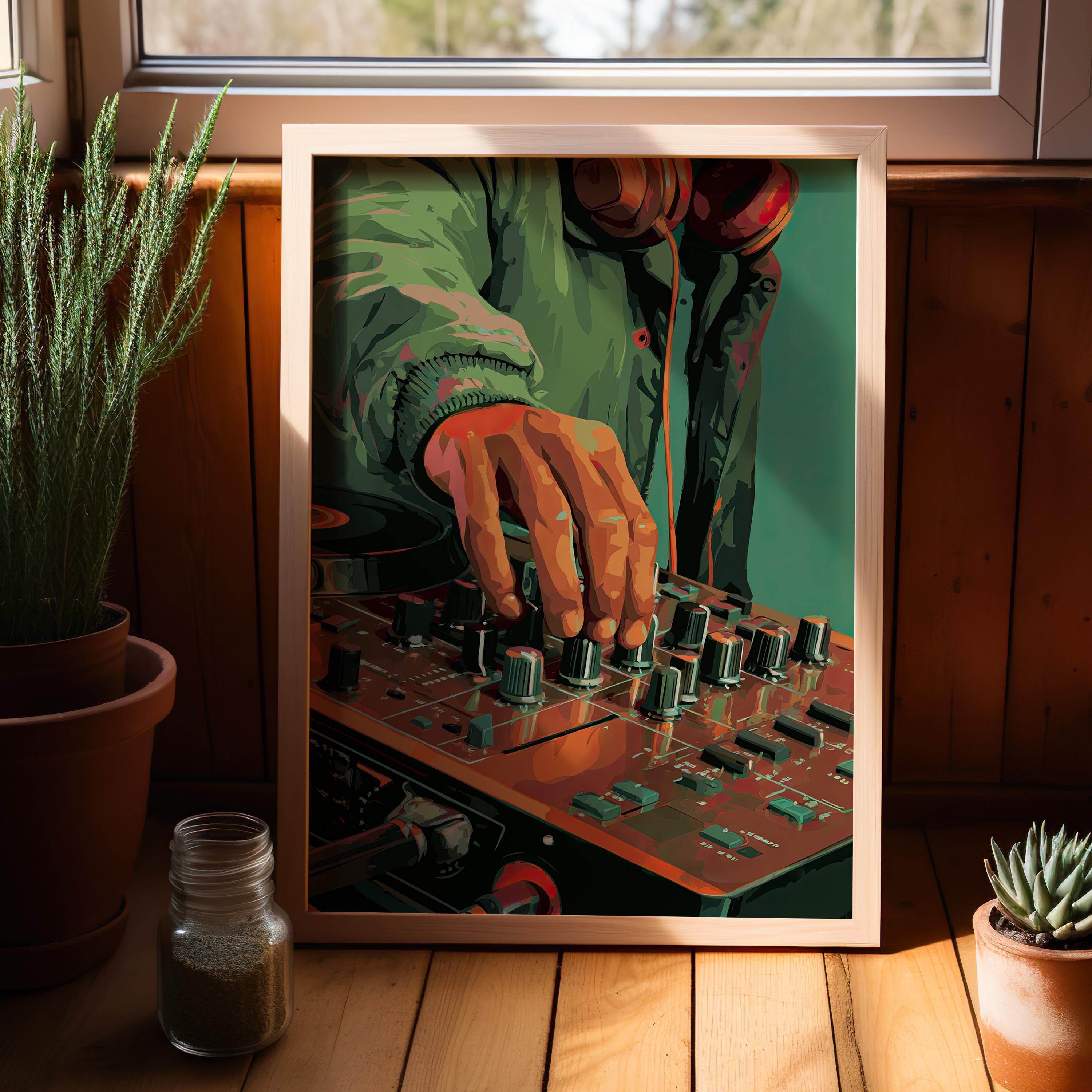 DJ Mixer Hand Black Man Vector Art Poster or Canvas Print, Warm Copper ...