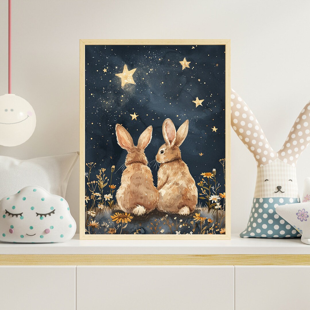 Cute Bunny Lover Wall Art, Watercolor Style Couple Bunny Print ...