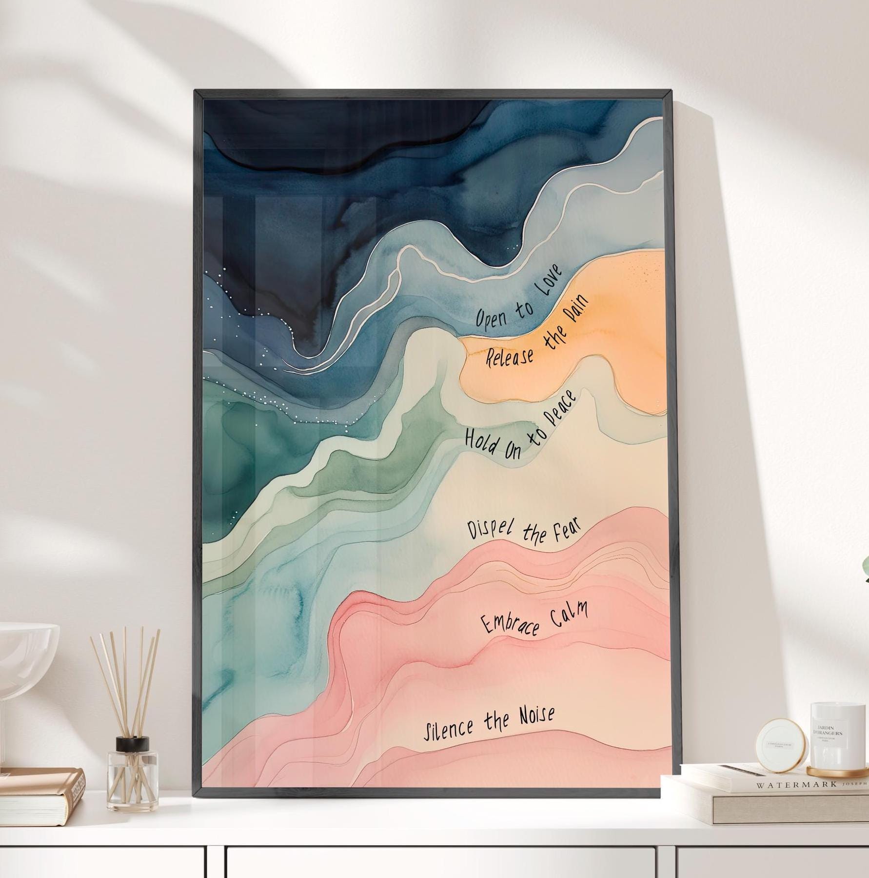 Hold on to Peace Embrace Calm Joy Positivity Watercolor Abstract Wall ...