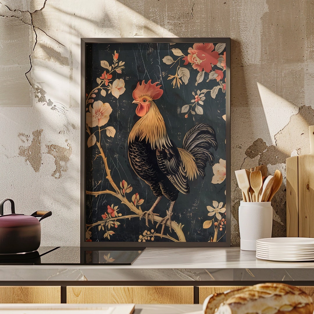 Rooster William Morris Wall Art Print or Canvas, Vintage Country Bird ...
