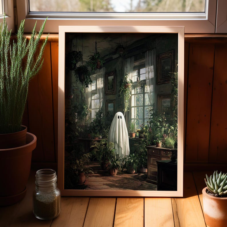 Ghost With Houseplants Art Poster or Canvas Print, Vintage Gothic Room ...
